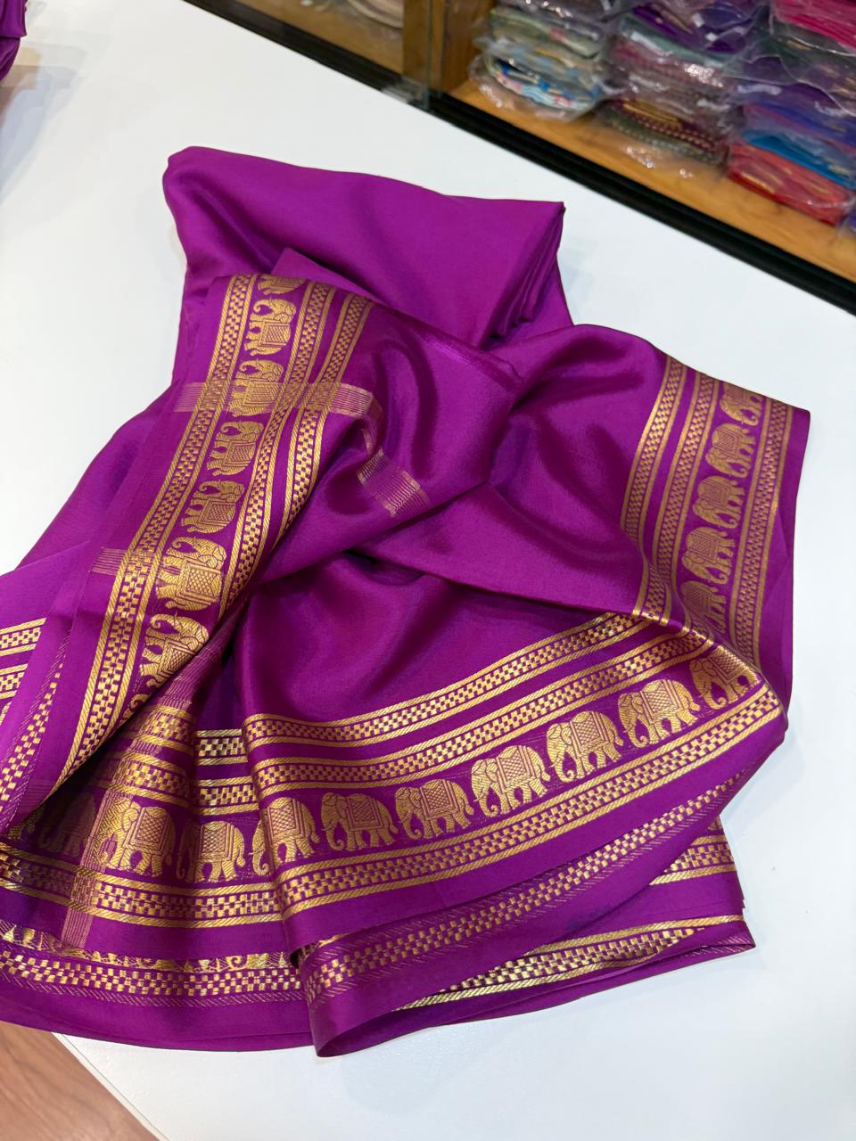 Mysore silk sarees elephant borders – Sri Chamundi Silks