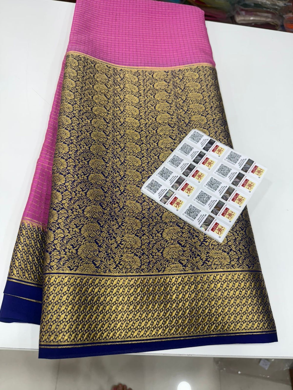 Mysore silk sarees half checks half broced – Sri Chamundi Silks